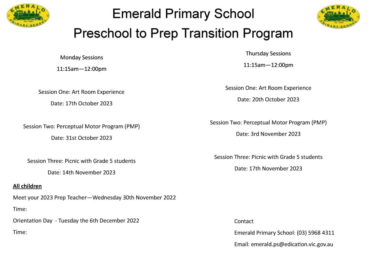Get Set For Prep! – Emerald Primary School
